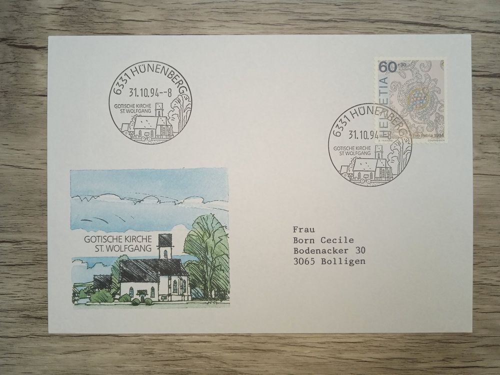 TR37 Enveloppe + Timbre Suisse 1994 (Gebraucht) in Cousset für CHF 0.6 – mit Lieferung auf ...