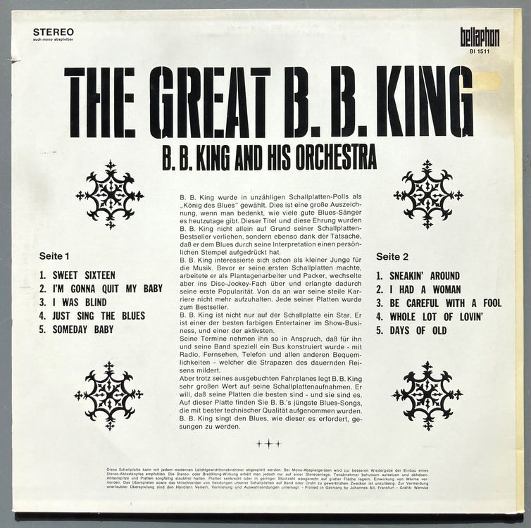 B.B. KING AND HIS ORCHESTRA - THE GREAT B.B. KING (Gebraucht) in Poliez ...