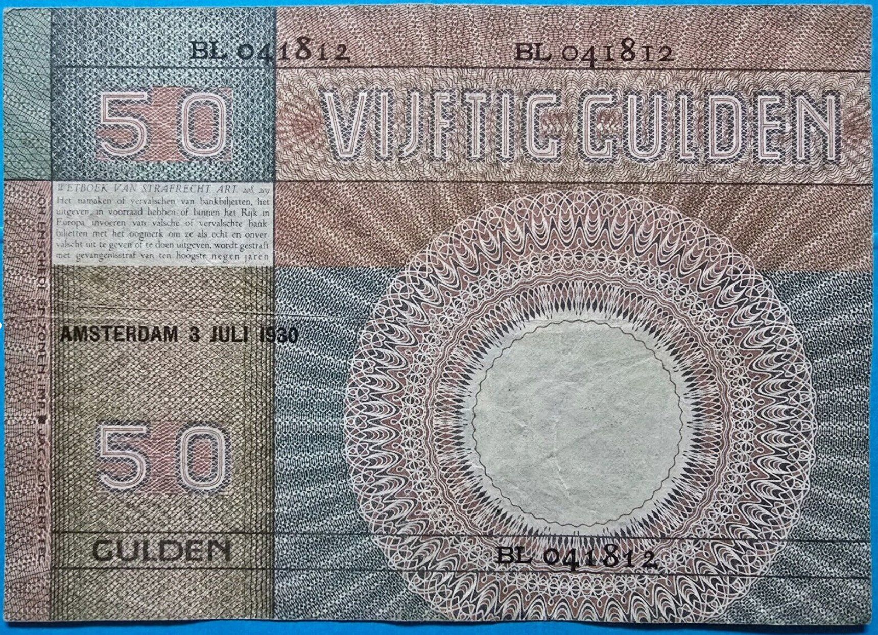 PAYS-BAS Netherlands 50 Gulden 1930 Minerva P 47 (Gebraucht) in Yens ...