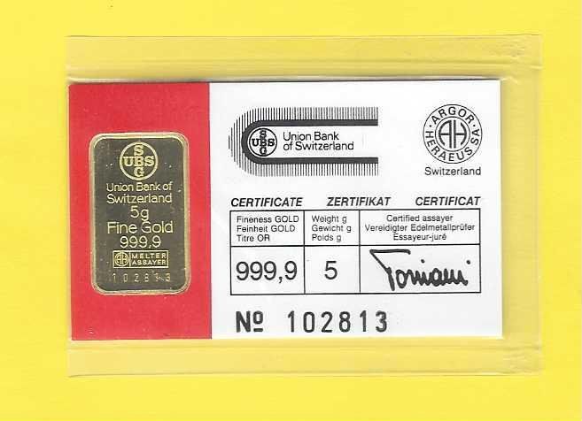 5 Gramm/altes Logo UBS/SBG/nummeriert 102813/OVP/sehr selten (Neu ...