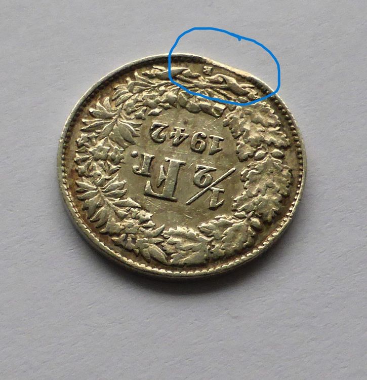 50 Rp. 1942 - SILBER mit Zainende, ABART (Gebraucht) in Buochs für CHF 1 – mit Lieferung auf ...
