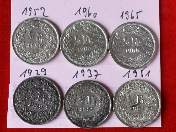 Sechs schöne Silber 50 Rappen Münzen. | Kaufen auf Ricardo