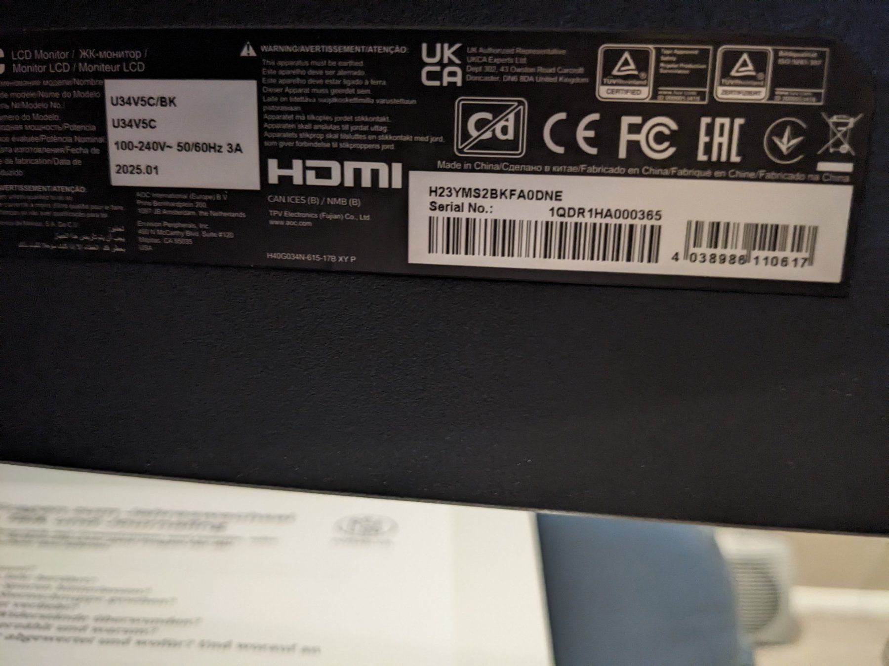 AOC Monitor U34V5C/BK (Gebraucht) in Vordemwald für CHF 120 – nur ...