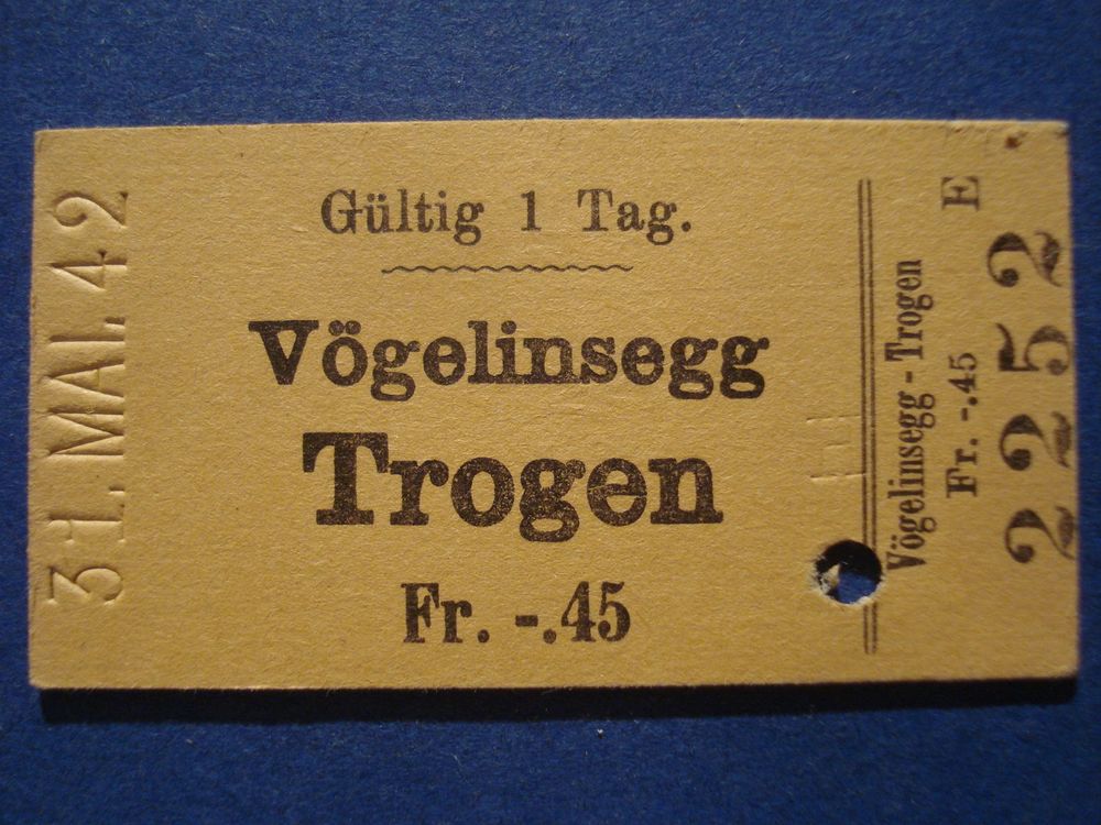SBB - 31.5.1942 - VÖGELINSEGG - TROGEN (Usato) a Biel/Bienne per CHF 22 ...