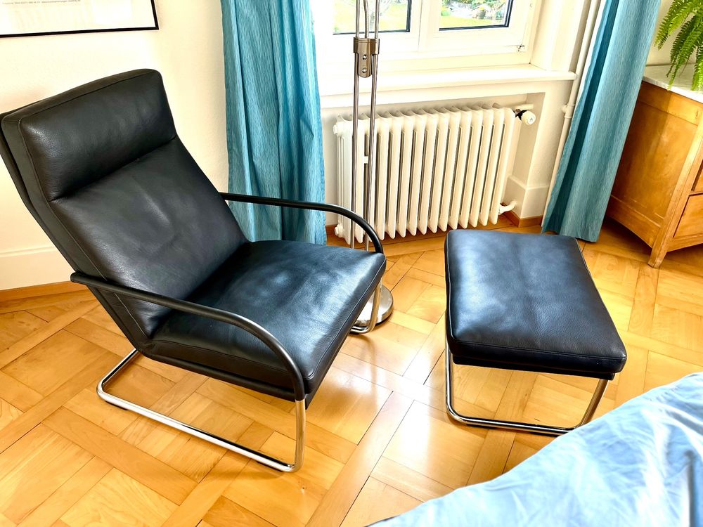 Design Sessel Leder mit Hocker | Kaufen auf Ricardo