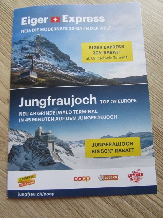 Eiger, Jungfraujoch Coop vergünstigt (Neu (gemäss Beschreibung)) in Bättwil für CHF 11 – mit ...