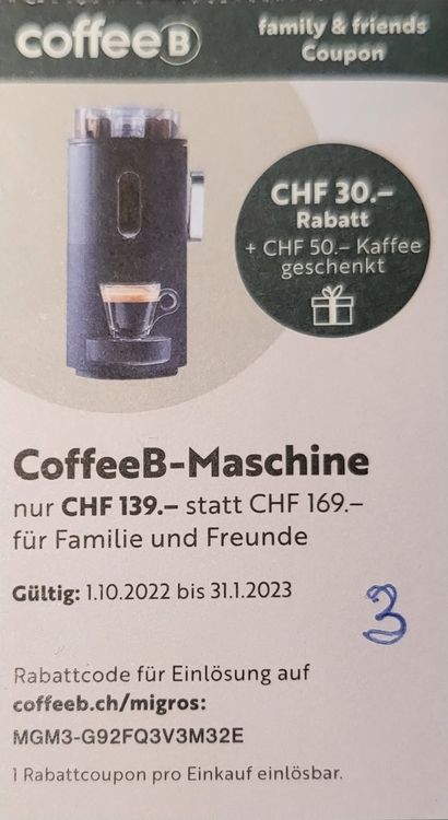Kaffeemaschine CoffeeB Gutschein Kapsel-System ohne Kapsel (Gebraucht) in Eschlikon TG für CHF 1 ...