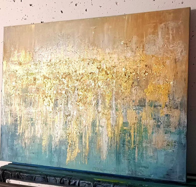 Acrylbild auf Leinwand 80cm Golden Abstract with Waterfall | Kaufen auf Ricardo