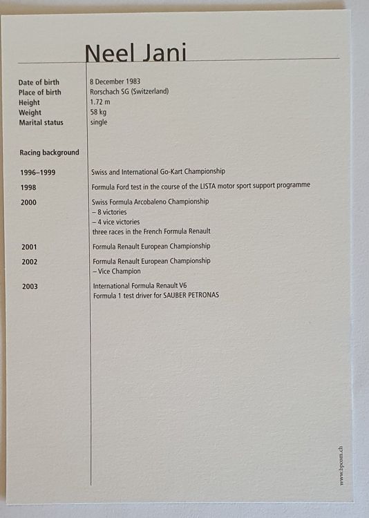 Original Unterschriftenkarte von Neel Jani / 2003 | Kaufen auf Ricardo