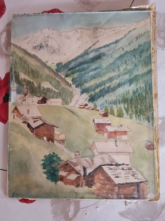 Original Aquarell von F. Meier, 1937, Schweizer Bergdorf ... (Gebraucht) in Trachslau für CHF 45 ...