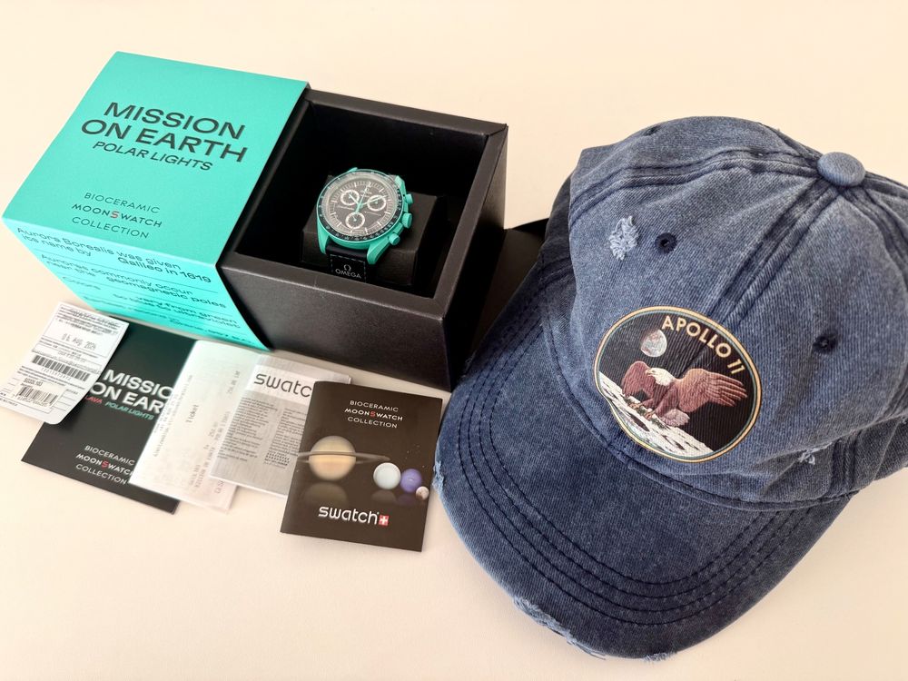 OMEGA x SWATCH Mission on Earth „Polar Lights“,full set+cap (Neu und ...