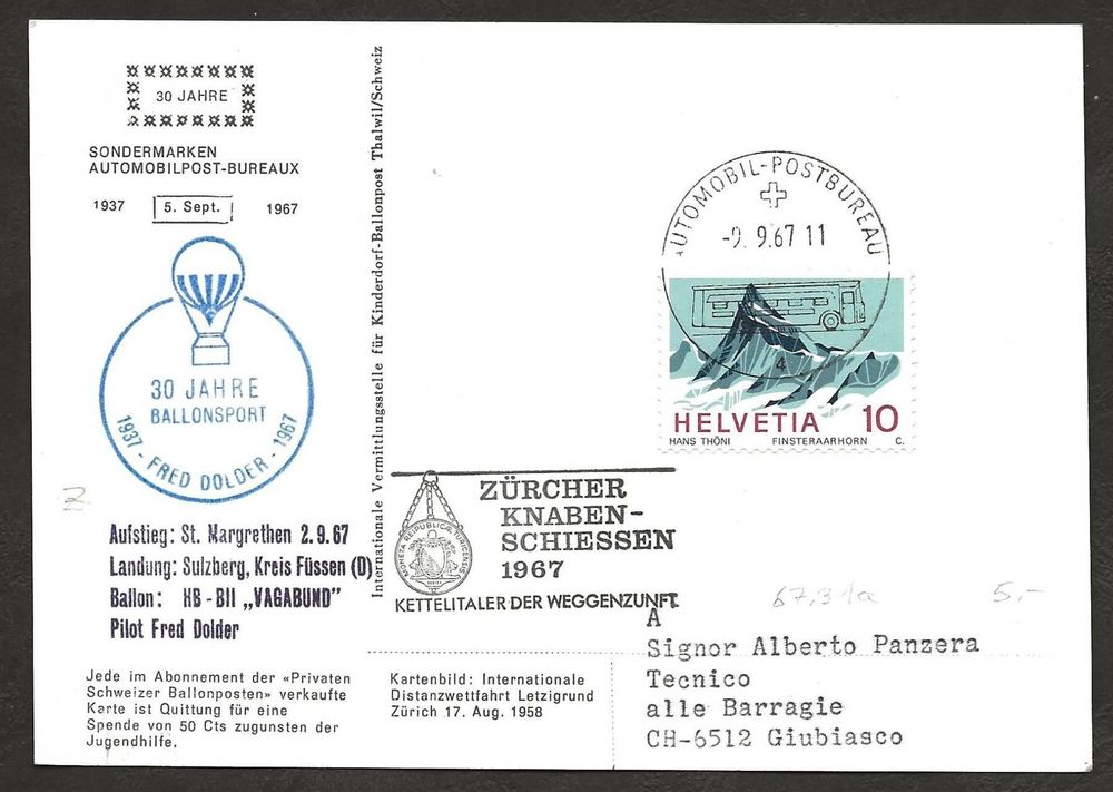 Ballon Schweiz 1967 ST.MARGARETHEN - BRD Luftpost (Gebraucht) in Au ZH für CHF 1 – mit Lieferung ...