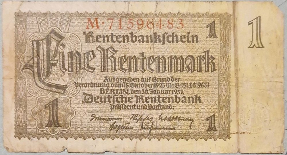 Eine Rentenmark 1923 (Gebraucht) in Hünibach für CHF 1 – mit Lieferung ...