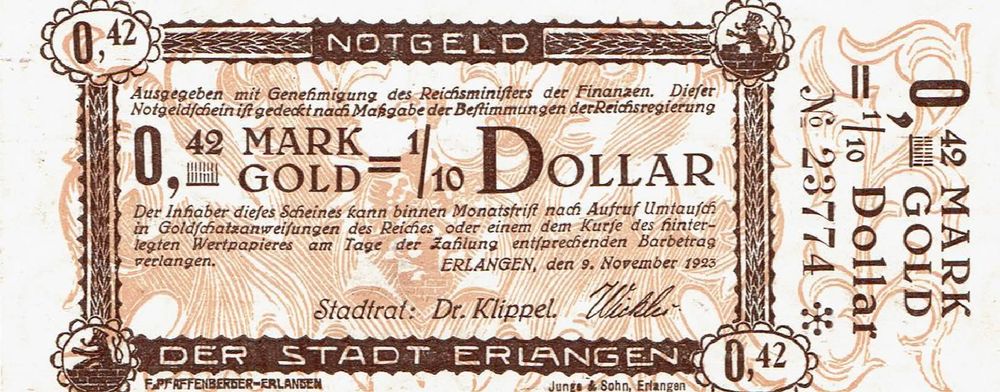 Erlangen 0,42 Goldmark = 1/10 Dollar 1923 UNZ Nr.2 (Neu (gemäss ...