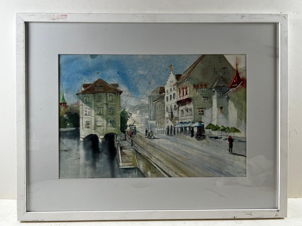 Strassenszene Aquarell Signiert. (Gebraucht) in Neuhausen am Rheinfall für CHF 45 – mit ...