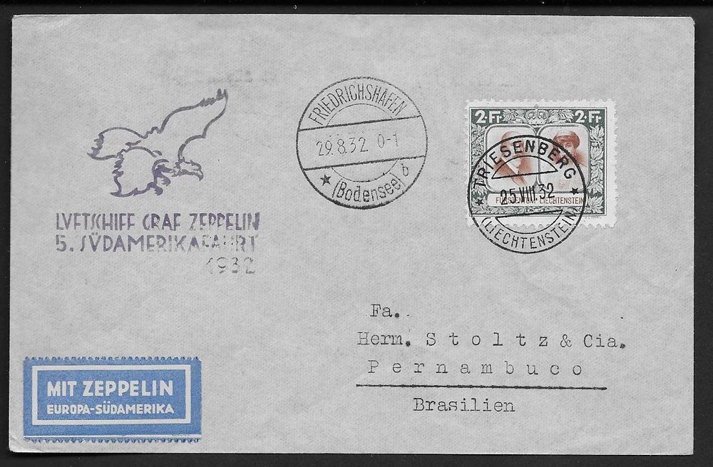 1932 5. Südamerika ZEPPELIN-Fahrt Triesenberg selten ab 1.- (Gebraucht) in Zürich für CHF 78 ...