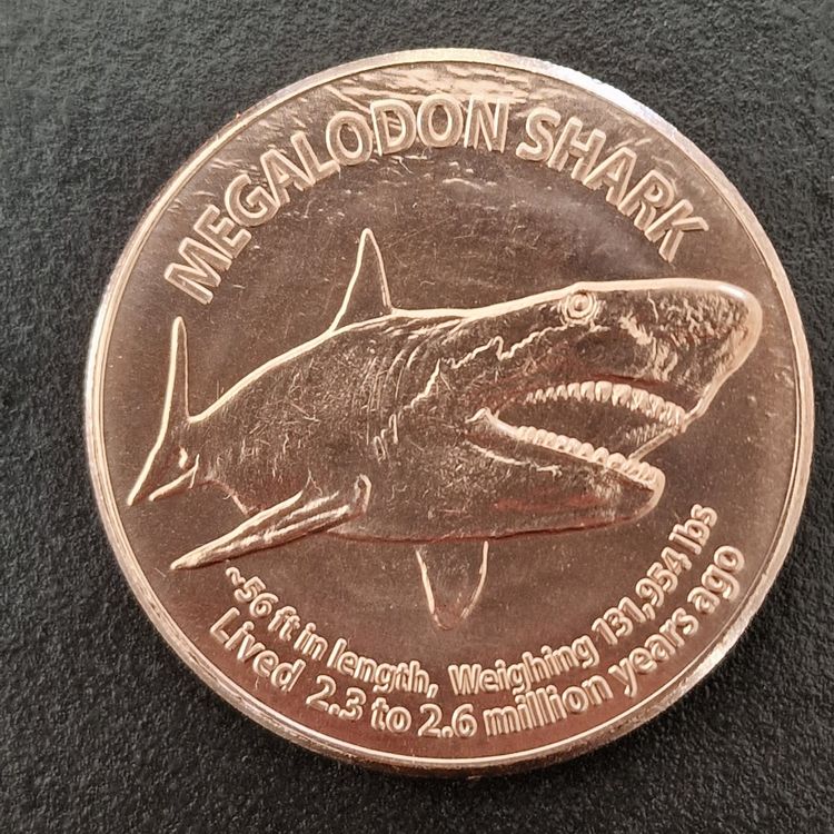 1 oz / Unze / once .999 Megalodon Shark Copper Round | Kaufen auf Ricardo