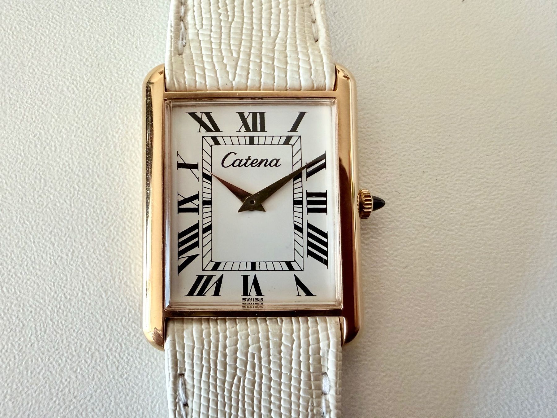 CATENA "Tank" type, LARGE, Plaqué or, Mechanical, Swiss (Neuf avec ...