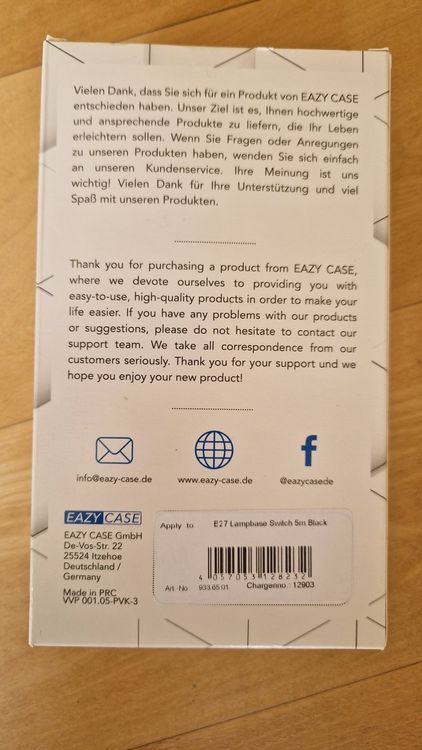 5 m cable with E27 socket, switch, screw ring, power plug (Neu und ...