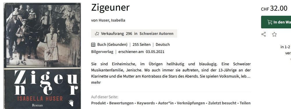 Zigeuner - Isabella Huser (Gebraucht) in Teufenthal AG für CHF 7.9 ...