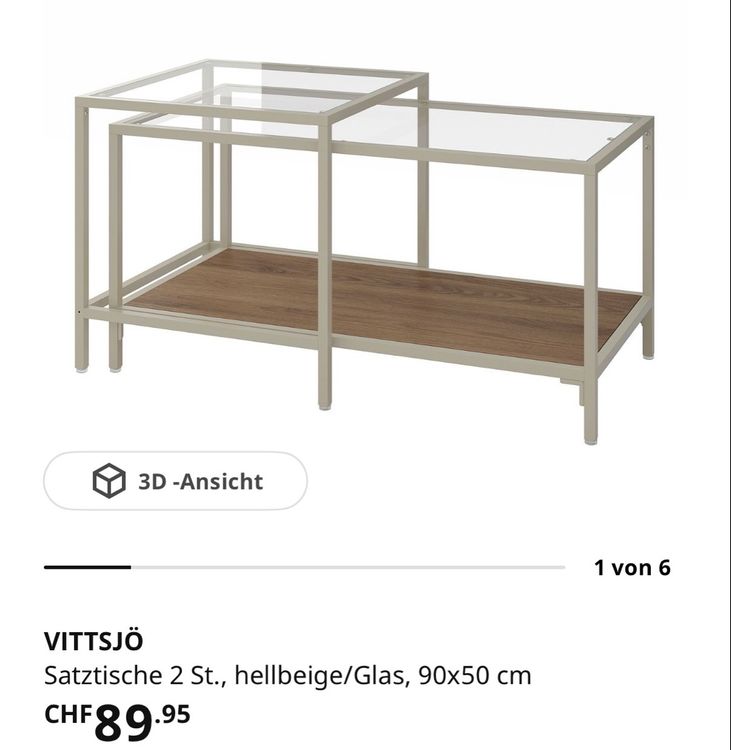 Ikea VITTSJÖ Satztische 2 Stk., hellbeige/Glas, CHF 89.95 (Neu (gemäss ...