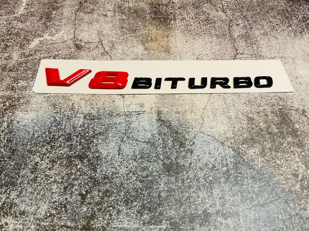 Mercedes AMG V8 Biturbo 3D Aufkleber Emblem Logo Rot/Schwarz (Neu und ...