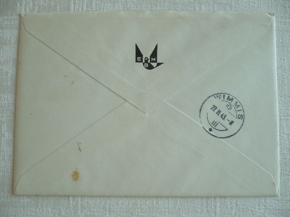 1943 FDC Centenarium Zürich -> Wimmis SBK 258 + J104 (Gebraucht) in ...