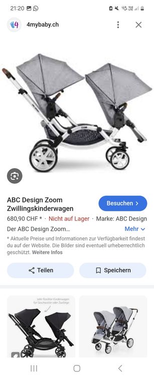 ABC Design Zoom Geschwisterwagen Tragewanne und 2 sitze (Neu (gemäss ...