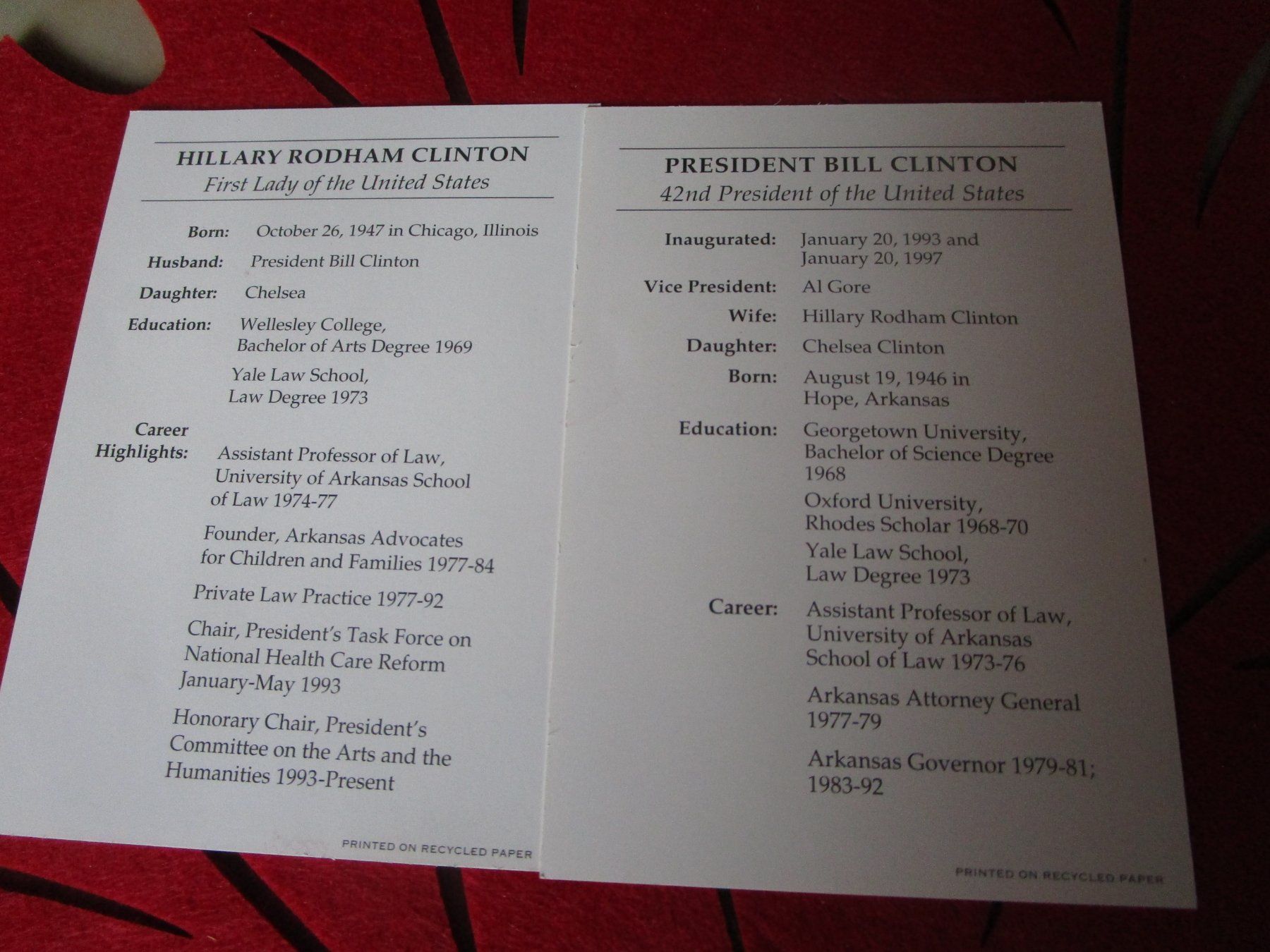 BILL/HILLARY CLINTON DRUCKAUTOGRAMM ANTIK 42ND US PRESIDENT (Gebraucht ...