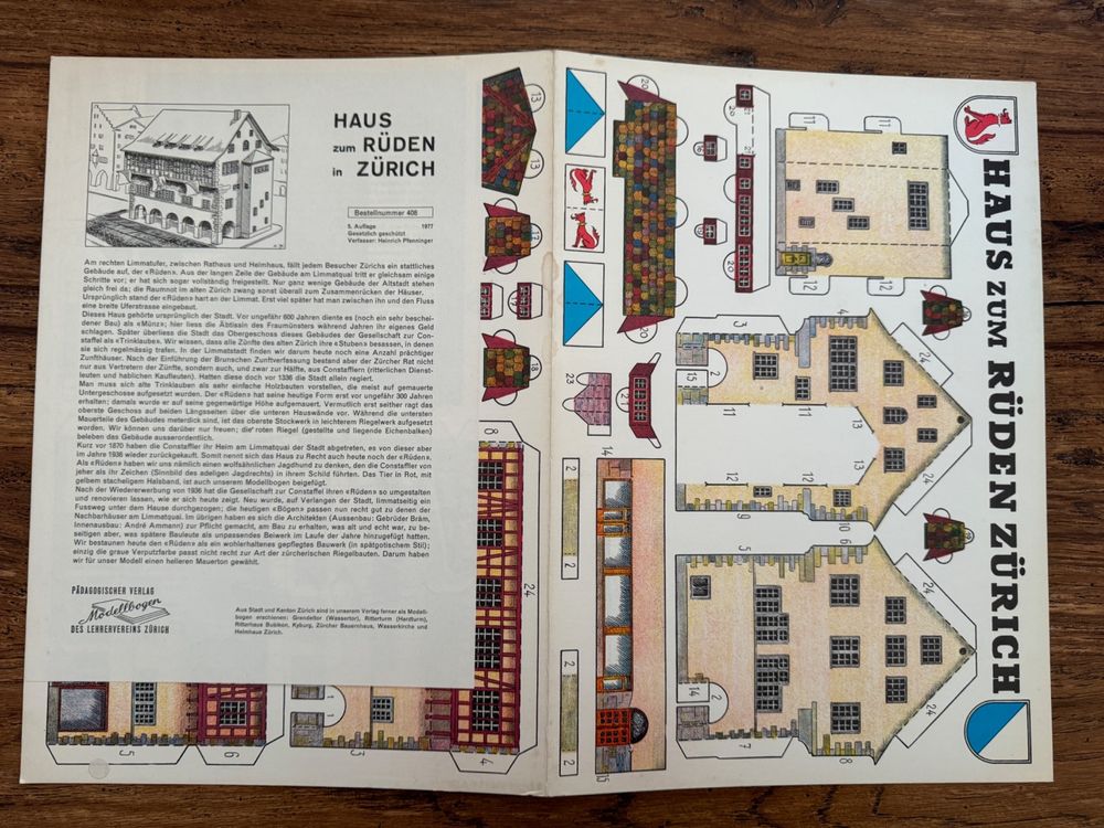Bastelbogen - HAUS ZUM RÜDEN ZÜRICH (1977) (Neu (gemäss Beschreibung ...