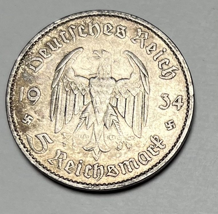 Allemagne : 5 reichmark 1934 (D'occasion) à La Tour-de-Trème pour CHF 12 – avec livraison ...