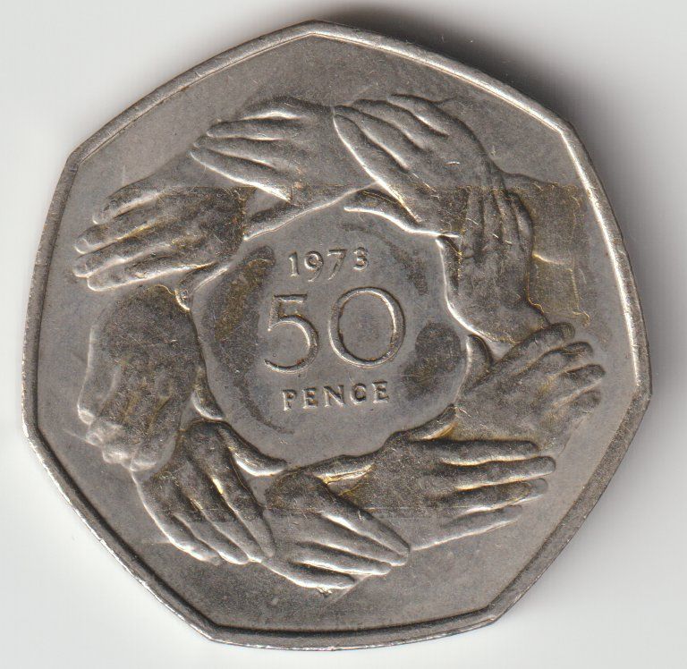 1973 Fifty Pence 50p Münze European Hands GB Queen Elizabeth (Gebraucht ...