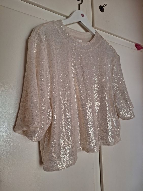 Crop-Top Glitzer weiss mit Pailletten | Kaufen auf Ricardo