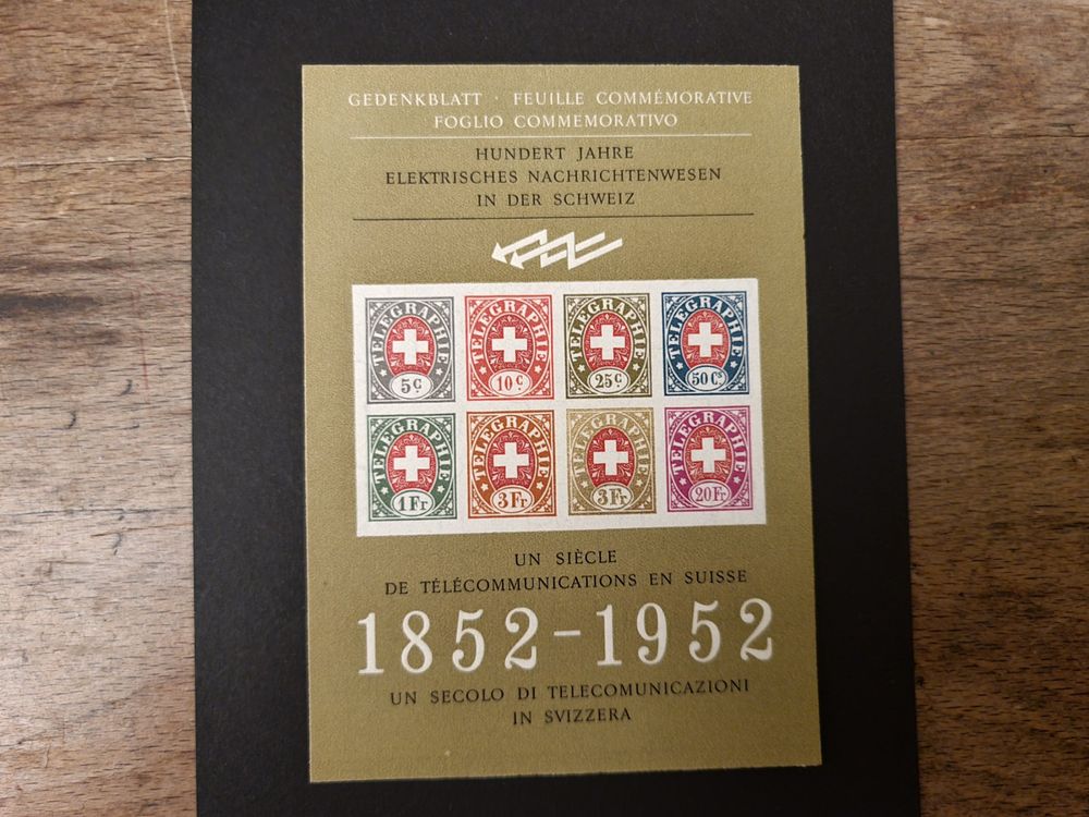 CH 1952 GEDENKBLATT SBK Fr. 160.-- (Neu (gemäss Beschreibung)) in Monte Carasso für CHF 15 – mit ...