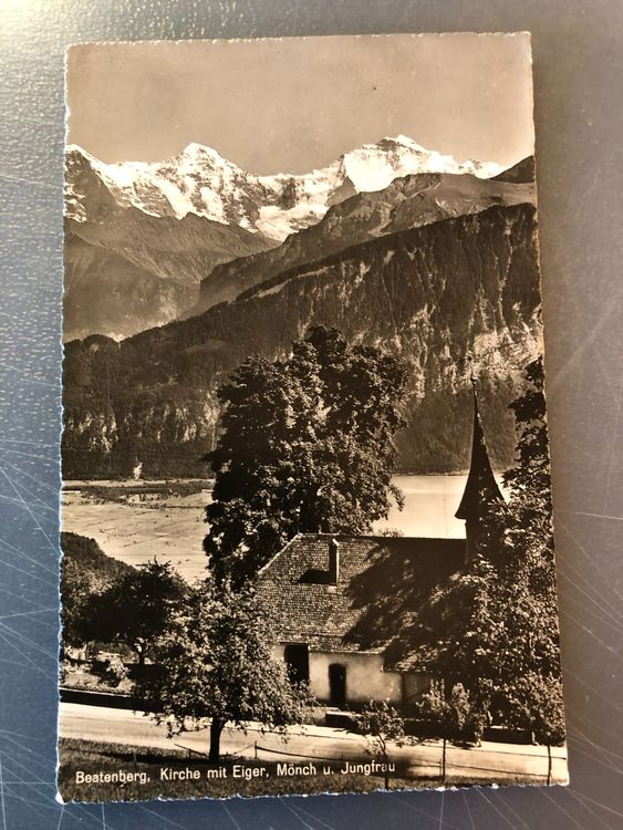 AK CP Beatenberg, Kirche mit Eiger, Mönch, Jungfrau (Gebraucht) in Vevey für CHF 2 – mit ...