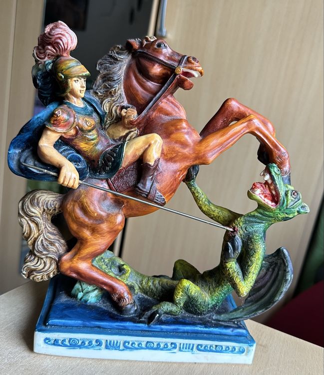 St. Georg Figur auf Pferd, Handbemalt, 25cm h., Italy (Gebraucht) in ...