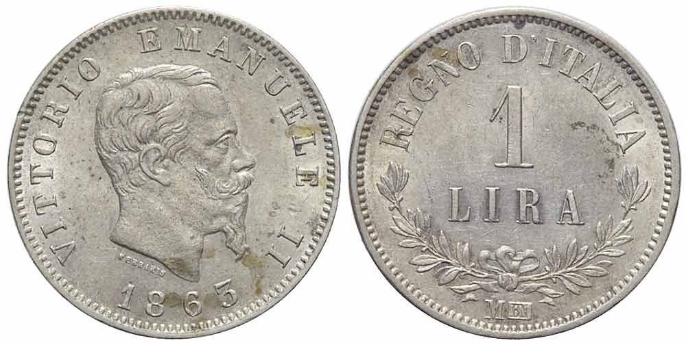 b- Italien, 1 Lira 1863 Milano (Gebraucht) in Chiasso für CHF 220 – mit ...