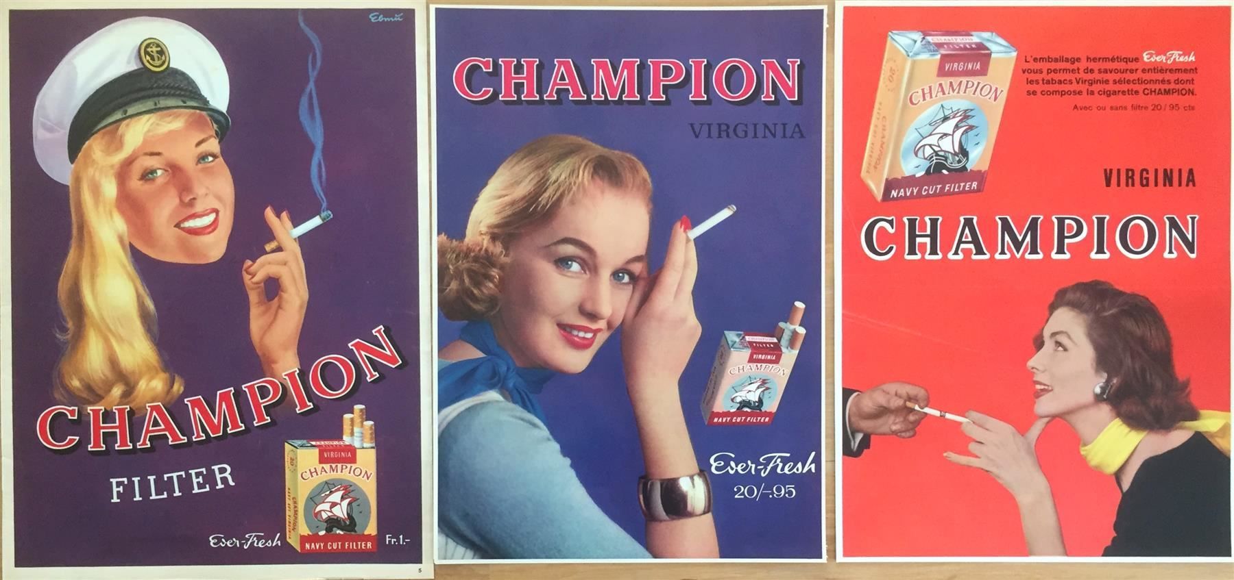 Champion Cigarettes - 3 alte Werbungen / Publicité 1954/59 (Gebraucht ...