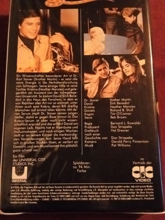 Sssnake (USA 1973) CIC Video VHS 1205 (Gebraucht) in Remetschwil für ...
