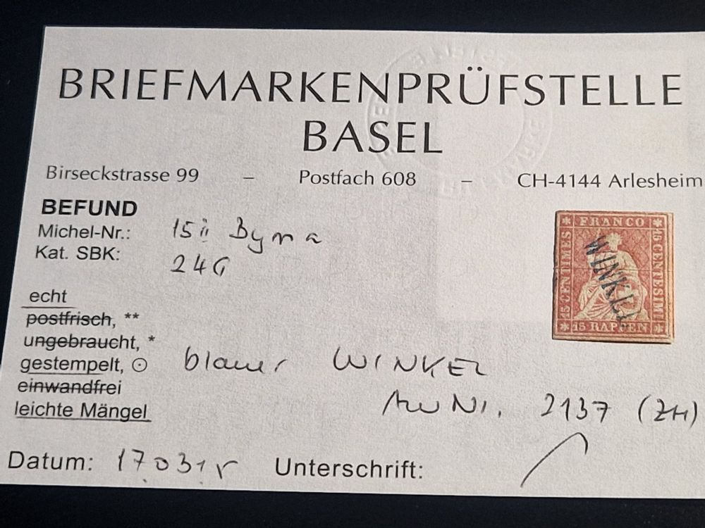 Strubel 24G mit Befund, seltener Stempel "Winkel", ab 1.- (Gebraucht ...