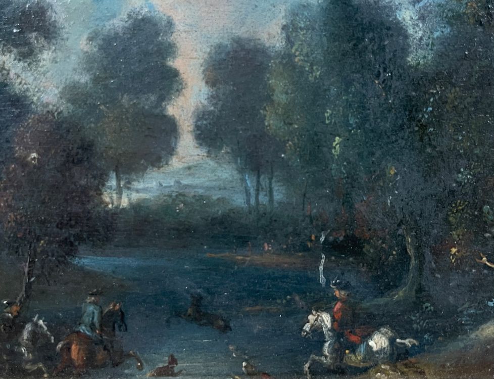 Antikes Gemälde mit einer Truppe auf Pferden am Flussufer (Gebraucht) in Root für CHF 305 – mit ...