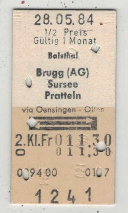 Billet SBB-CFF / Balsthal-Brugg (AG) Sursee Pratteln | Kaufen auf Ricardo