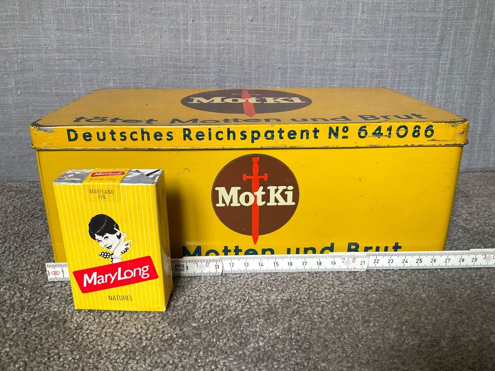 🟠 MotKi tötet Motten Blechdose/Blechbüchse DRP – 40er Jahre (Gebraucht ...