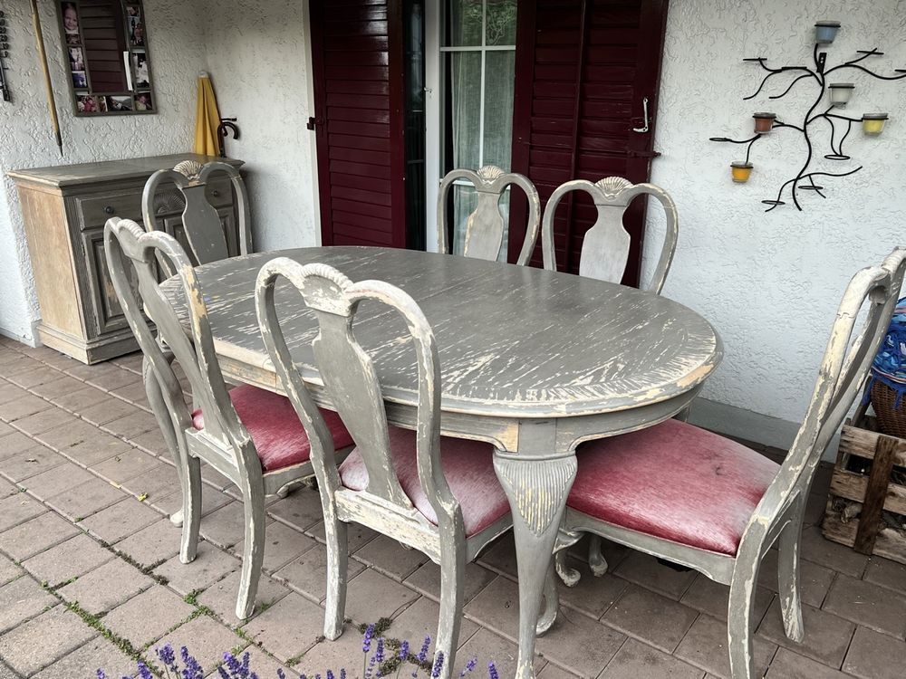 Lexington antique wooden table 6 chairs + 2 extensions + bar (Defekt ...