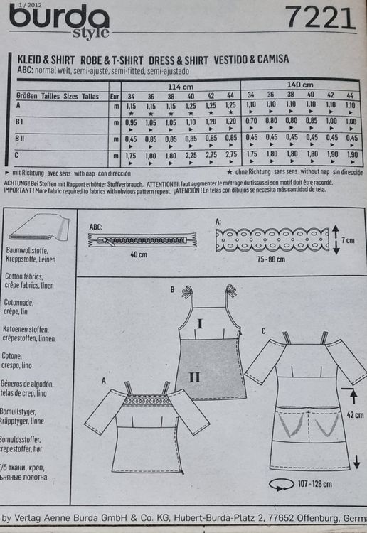 Burda Schnittmuster Nr.7221 Kleid + Shirt Gr. 36-44 (Neu (gemäss ...