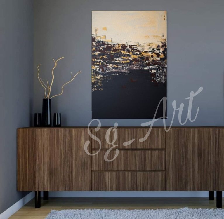 Acrylbild abstrakt schwarz beige Gold braun Unikat Neu | Kaufen auf Ricardo