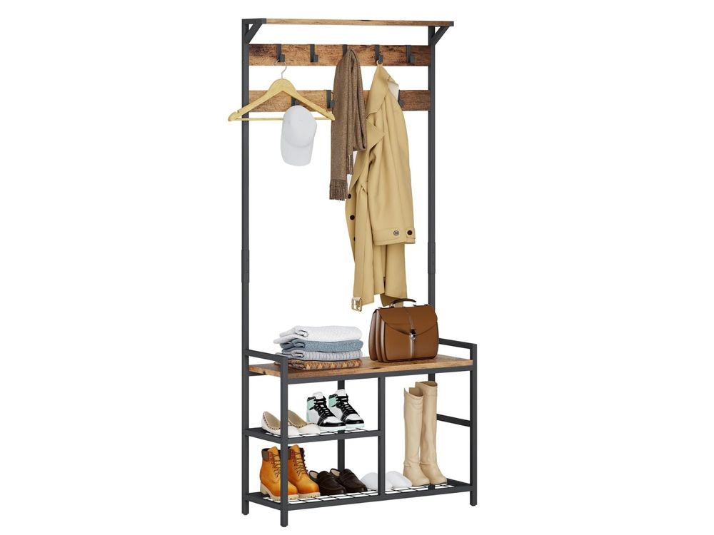 Garderobenständer mit Bank, Schuhregal Garderobe rustikal (Neu und originalverpackt) in ...