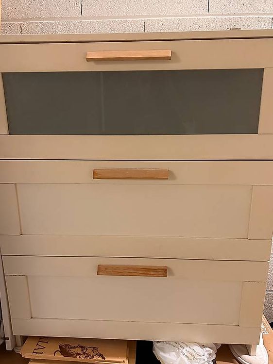 COMMODE IKEA BRIMNES 3 tiroirs, blanc/verre givré (D'occasion) à Chêne ...