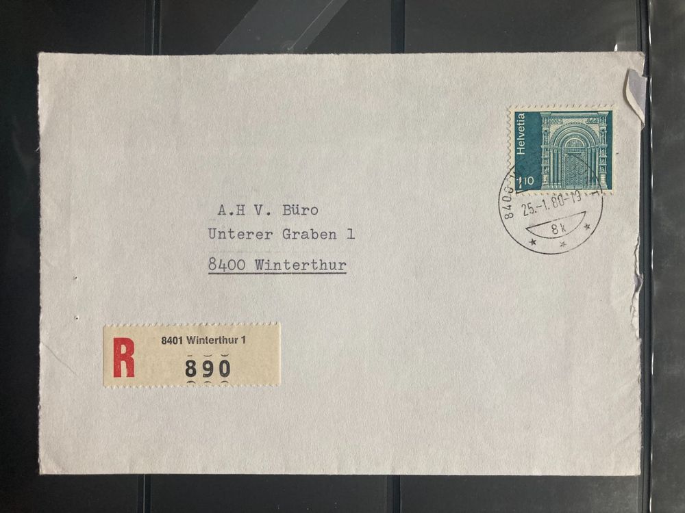 Schweiz 1980 R-Brief 1.1Fr. Architektur 8401 Winterthur 1 (Gebraucht) in Liestal für CHF 1 – mit ...