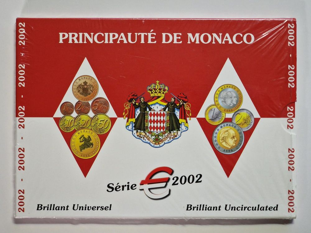 Monaco, Münzsatz 1 cts. 2 Euro, Rainier III, 2002, BU, STGL. (Neu ...